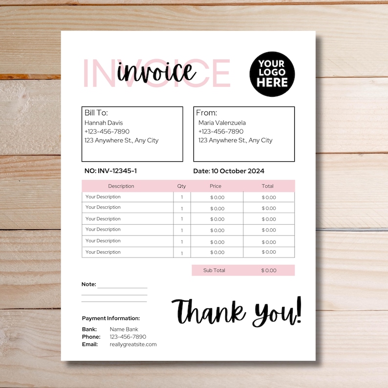 Printable Small Business Order Forms Template, Editable Invoice ...