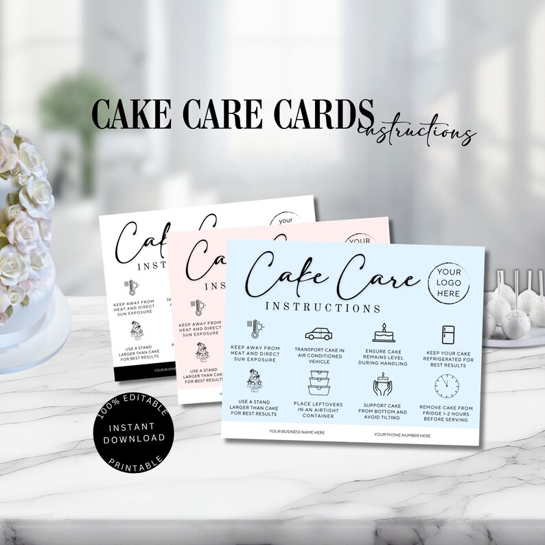 DIY Cake Care Cards Printable Cake Care Guide Canva Template ...