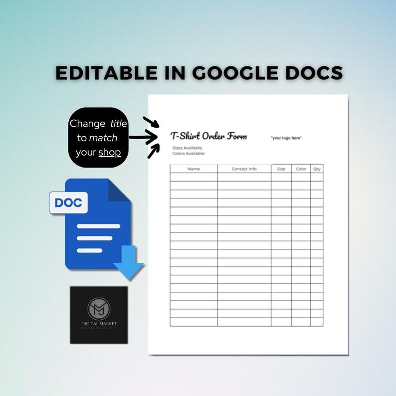 Tshirt Order Forms Template Google Docs Editable, Printable Tshirt ...