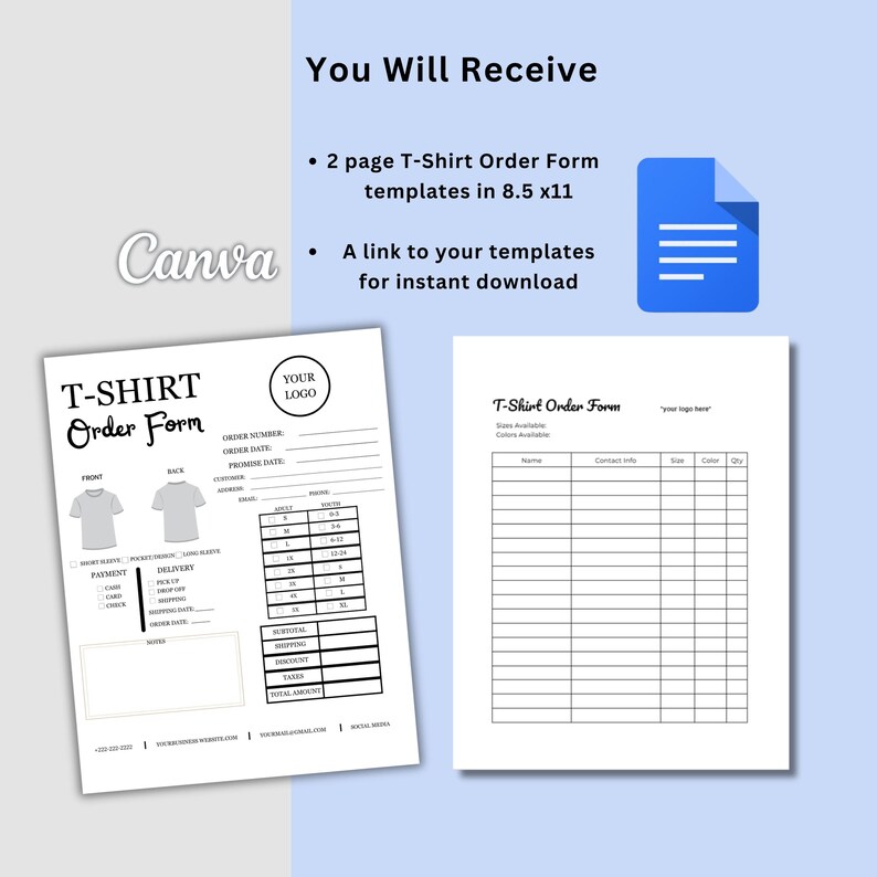 Tshirt Order Forms Template Google Docs Editable, Printable Tshirt ...