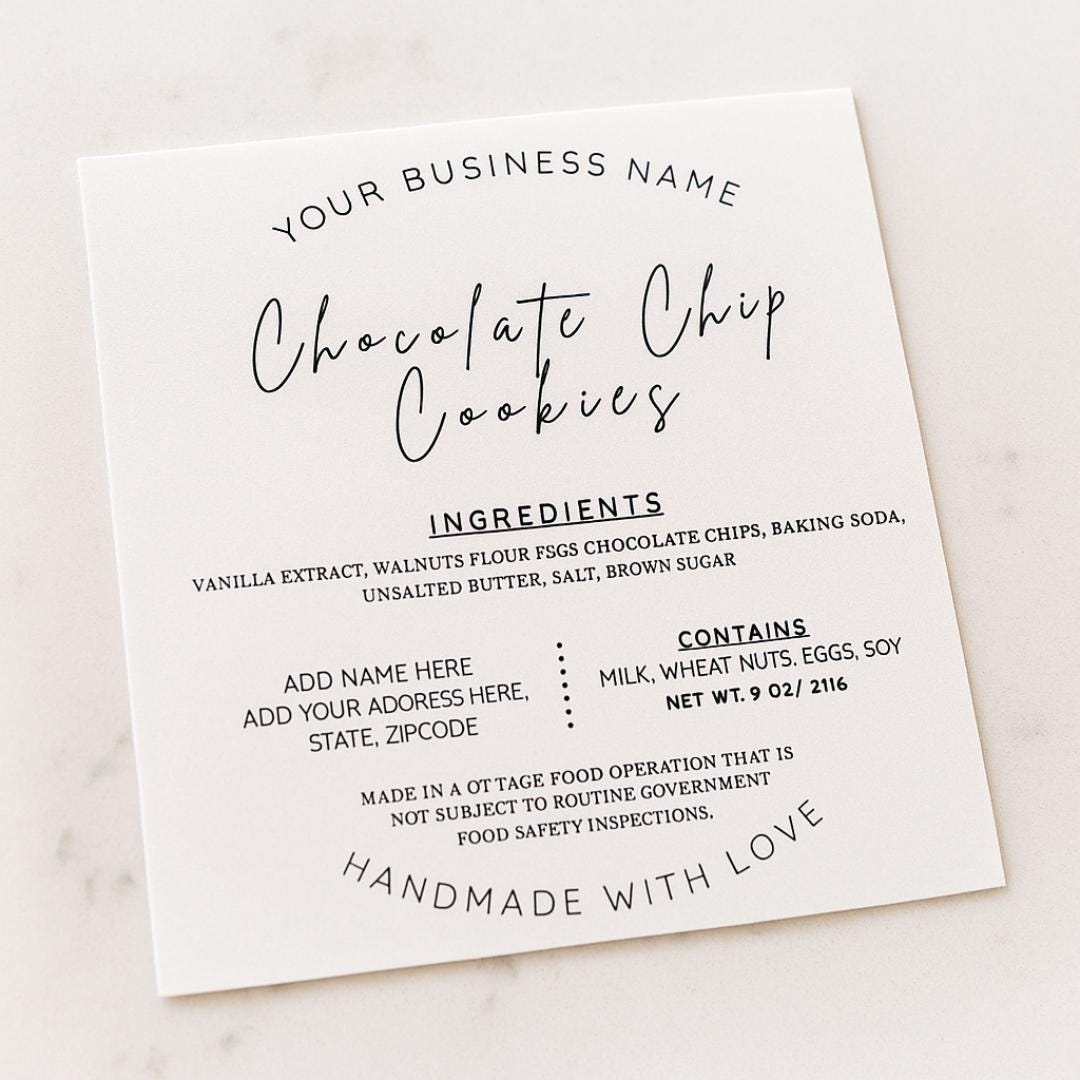 Editable Cottage Law Food Label Canva Templates Custom Sticker for ...