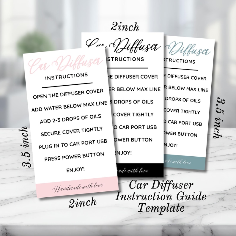 Car Diffuser Care Card Canva Template | Printable Car Air Freshener ...