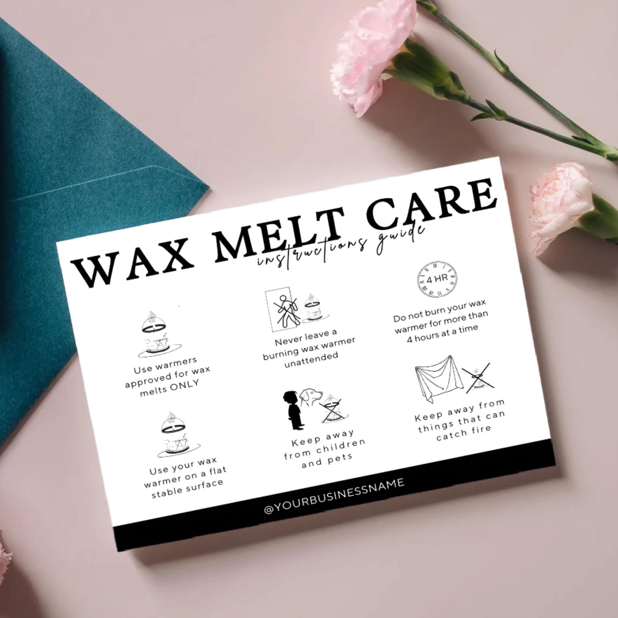Candle Wax Melt Safety Care Card Canva Template , Editable Wax Melt ...