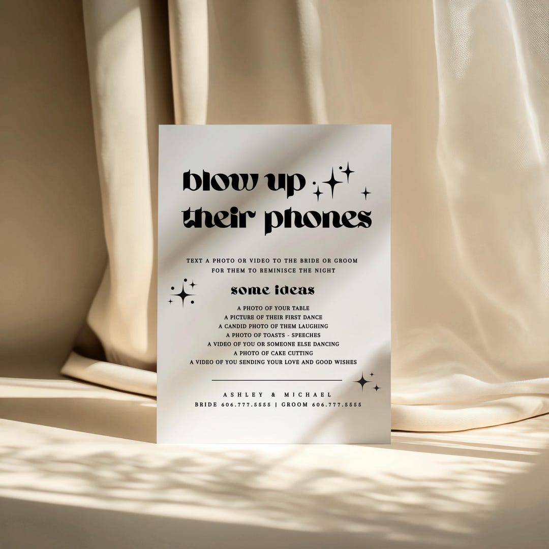 Editable Blow up Their Phones Wedding Sign Canva Template, Photo Hunt ...