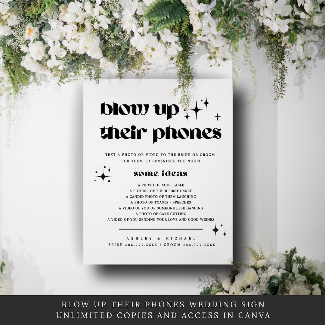 Editable Blow up Their Phones Wedding Sign Canva Template, Wedding ...
