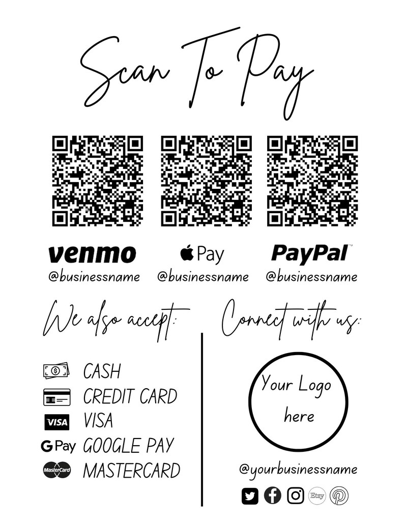 QR Code Sign Canva Template | Scan to Pay Sign & Payment Sign | Venmo ...