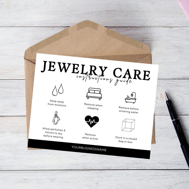 Printable Jewelry Care Card Template, Editable Jewelry Care ...