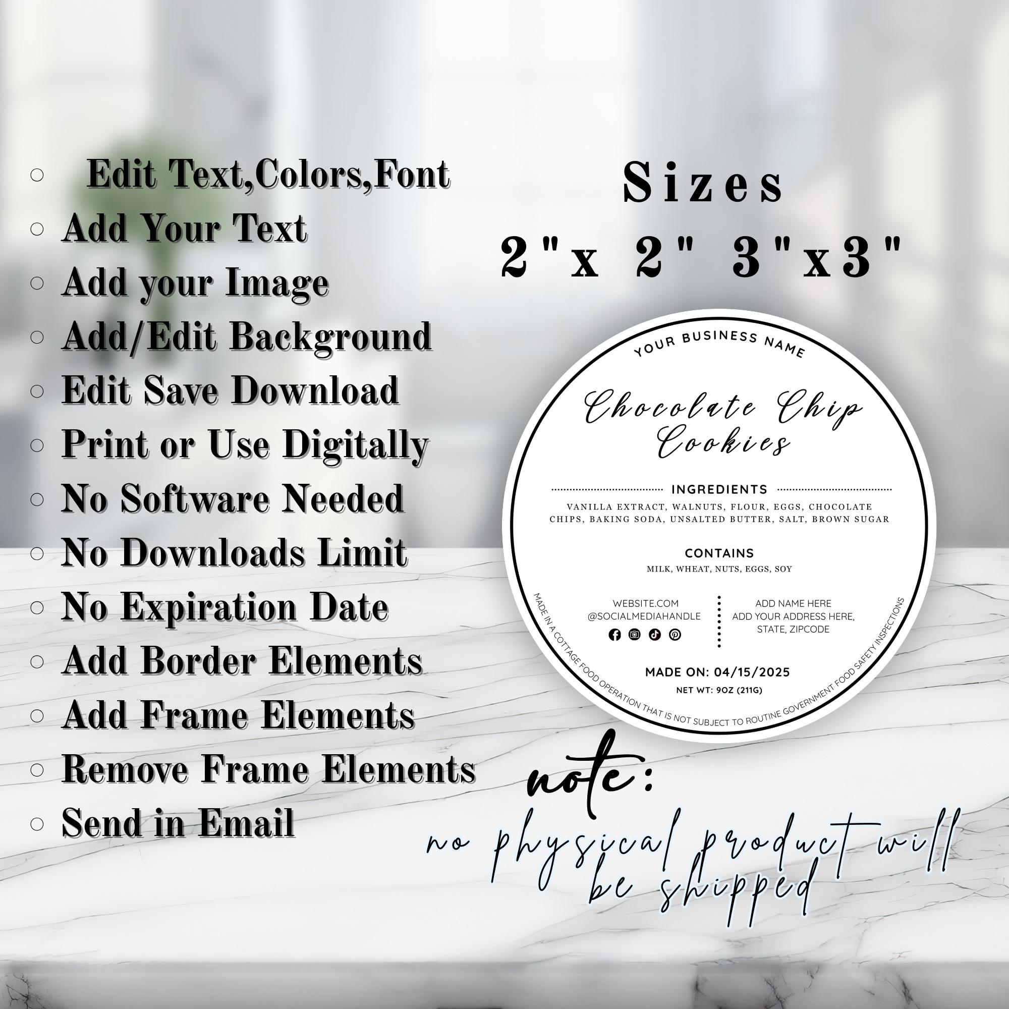 Editable Cottage Food Law Label Canva Templates | Custom Sticker for ...