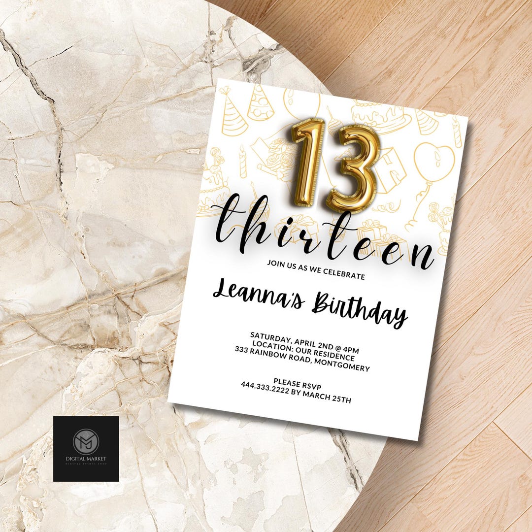 Editable 13th Birthday Invitations - Printable PDF, Customizable ...
