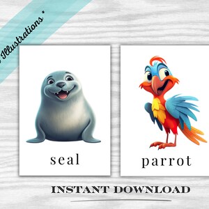 50 Animals Flashcards for Babies Toddlers Preschoolers, Cute Farm Sea ...