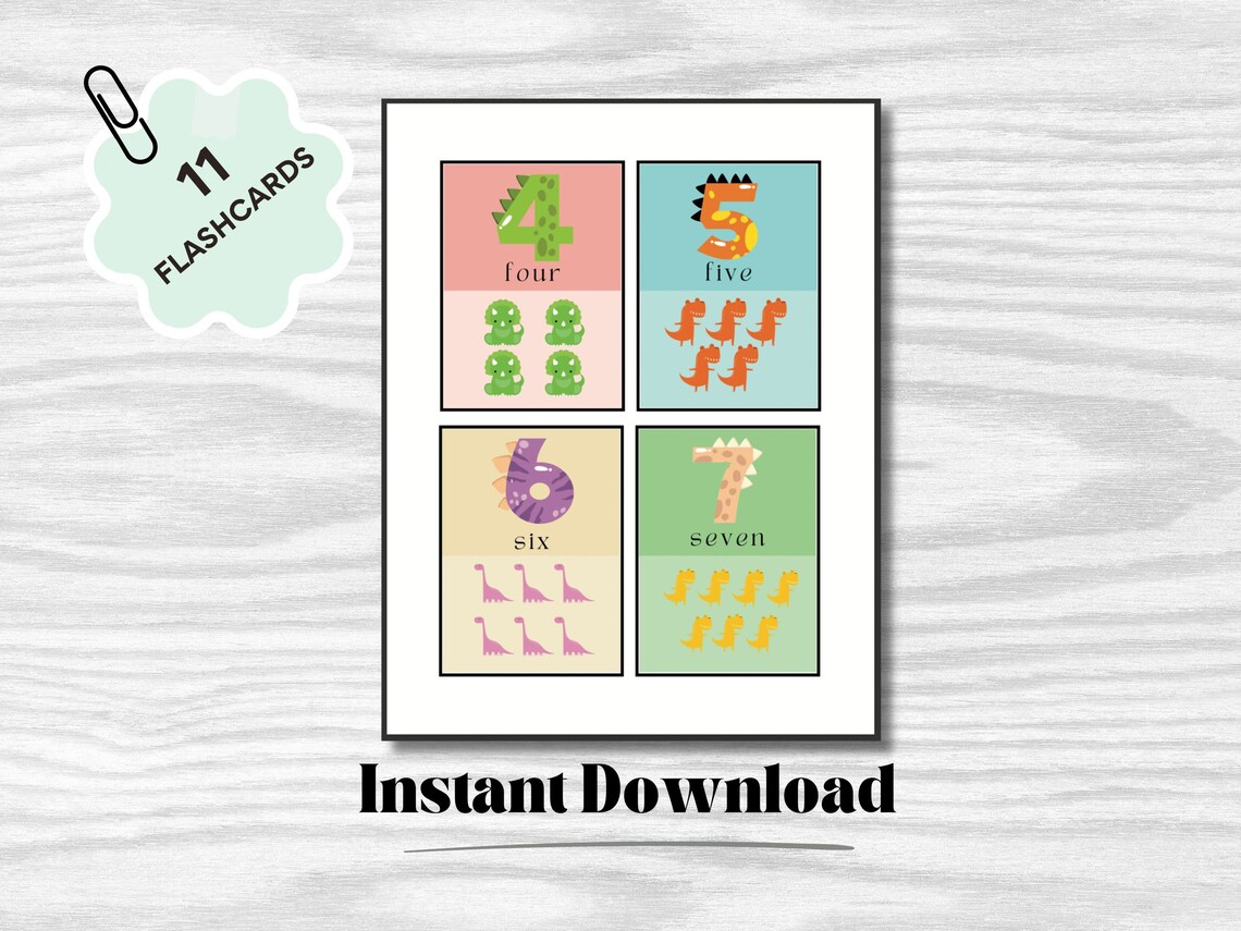 Printable Dinosaur Numbers 0 10 Flashcards, Baby Toddler Preschooler ...
