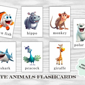 50 Animals Flashcards for Babies Toddlers Preschoolers, Cute Farm Sea ...