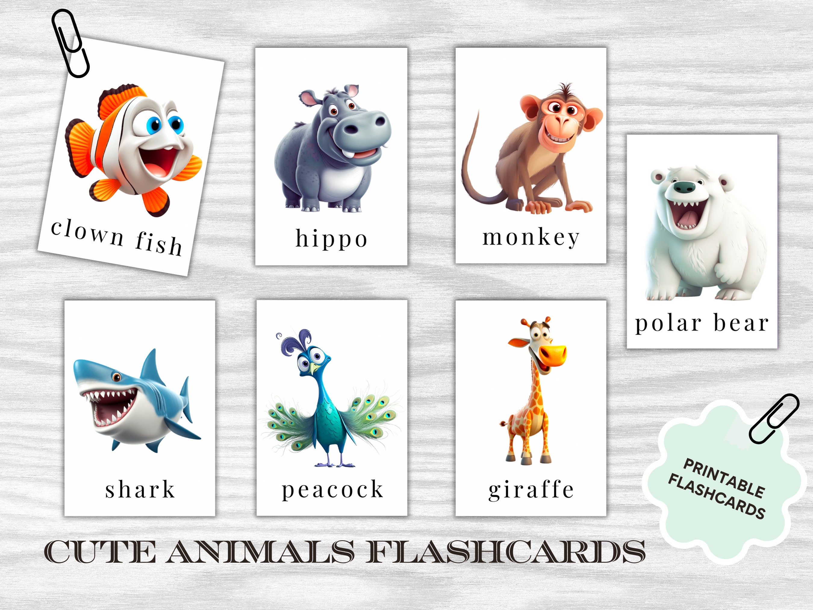 50 Animals Flashcards for Babies Toddlers Preschoolers, Cute Farm Sea ...