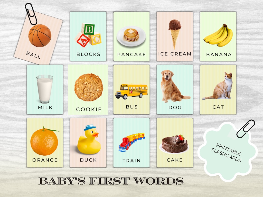 Baby's 60 First Words Flashcards, Printable Educational Cards for Baby ...