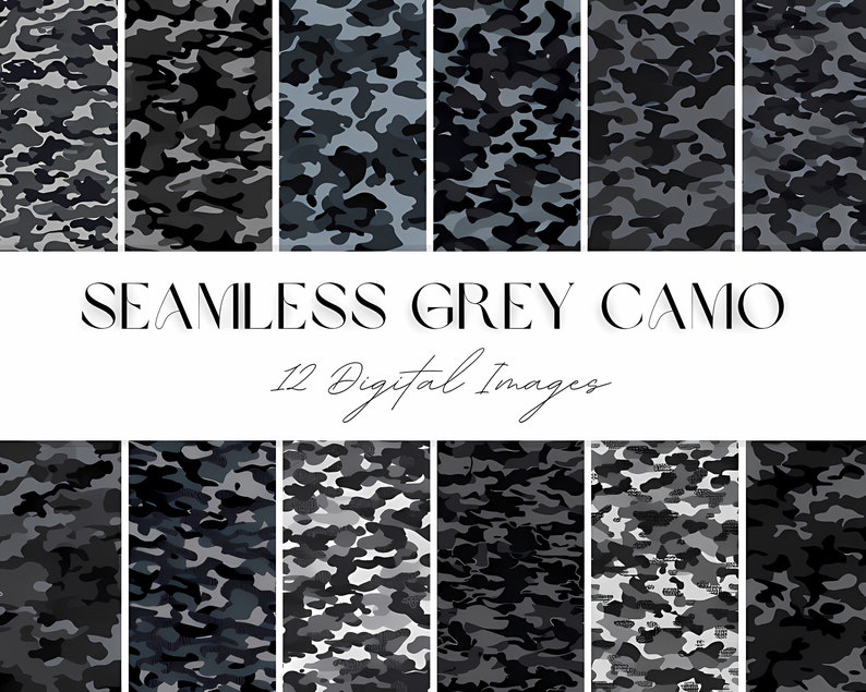 Seamless Grey Black Camo Texture Digital Printable Paper, Kids Military ...