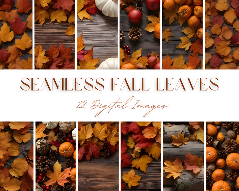 Seamless Autumn Fall Leaves Texture Digital Printable Paper, Leaf Pine ...