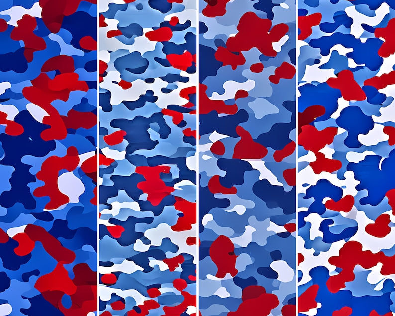 Seamless Red White & Blue Camo Texture Digital Printable, Kids Military ...