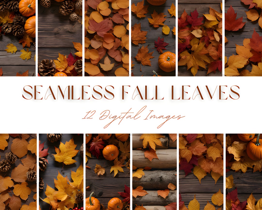 Seamless Fall Autumn Leaves Texture Digital Printable Paper, Leaf Pine ...