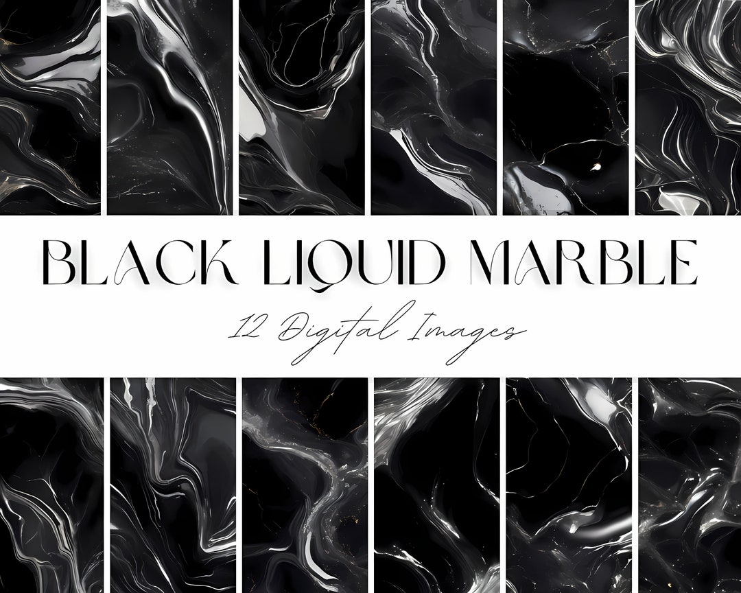 Liquid Marble Black & Silver Digital Printable Paper, Seamless High ...