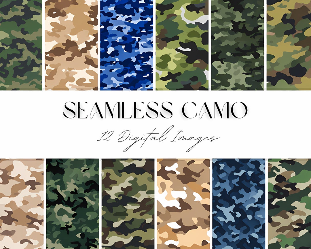 Seamless Camo Texture Digital Printable Paper, Green Tan Blue Military ...