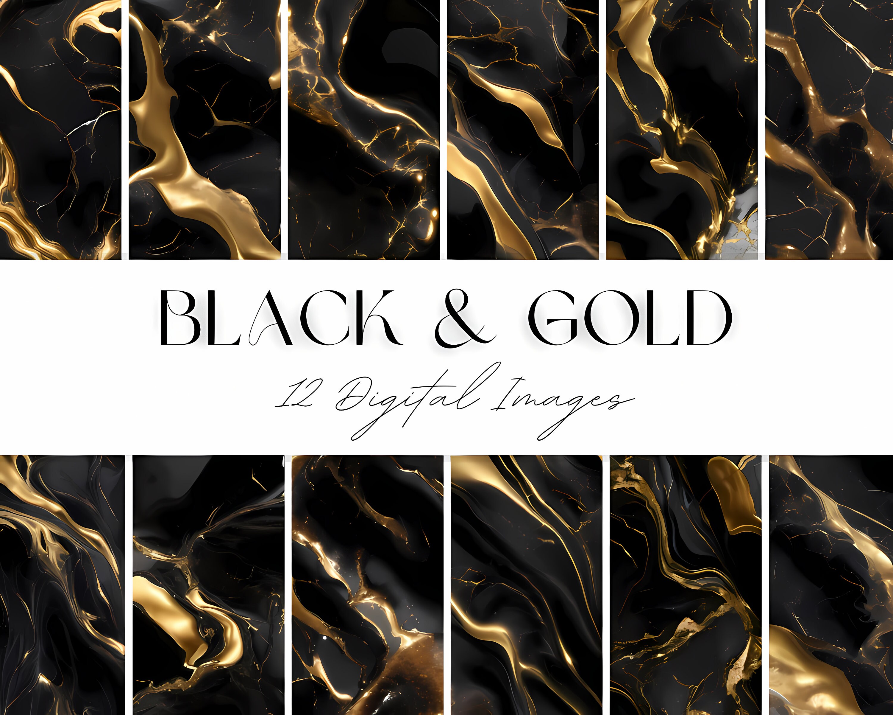 Liquid Marble Black & Gold Digital Printable Paper, Seamless High ...