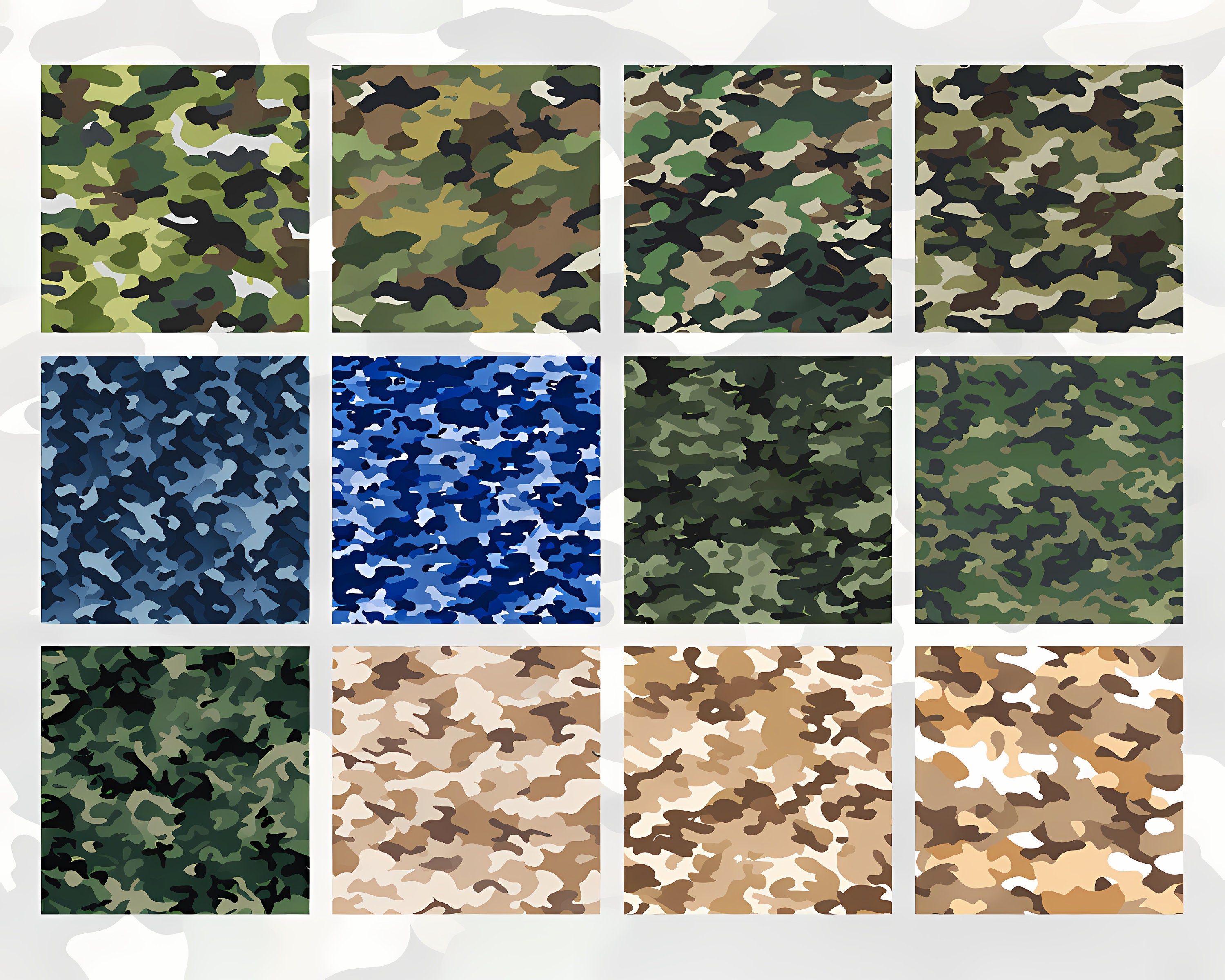 Seamless Camo Texture Digital Printable Paper, Green Tan Blue Military ...