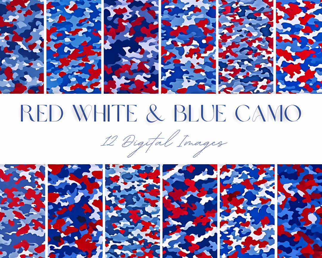 Seamless Red White & Blue Camo Texture Digital Printable, Kids Military America Camouflage ...