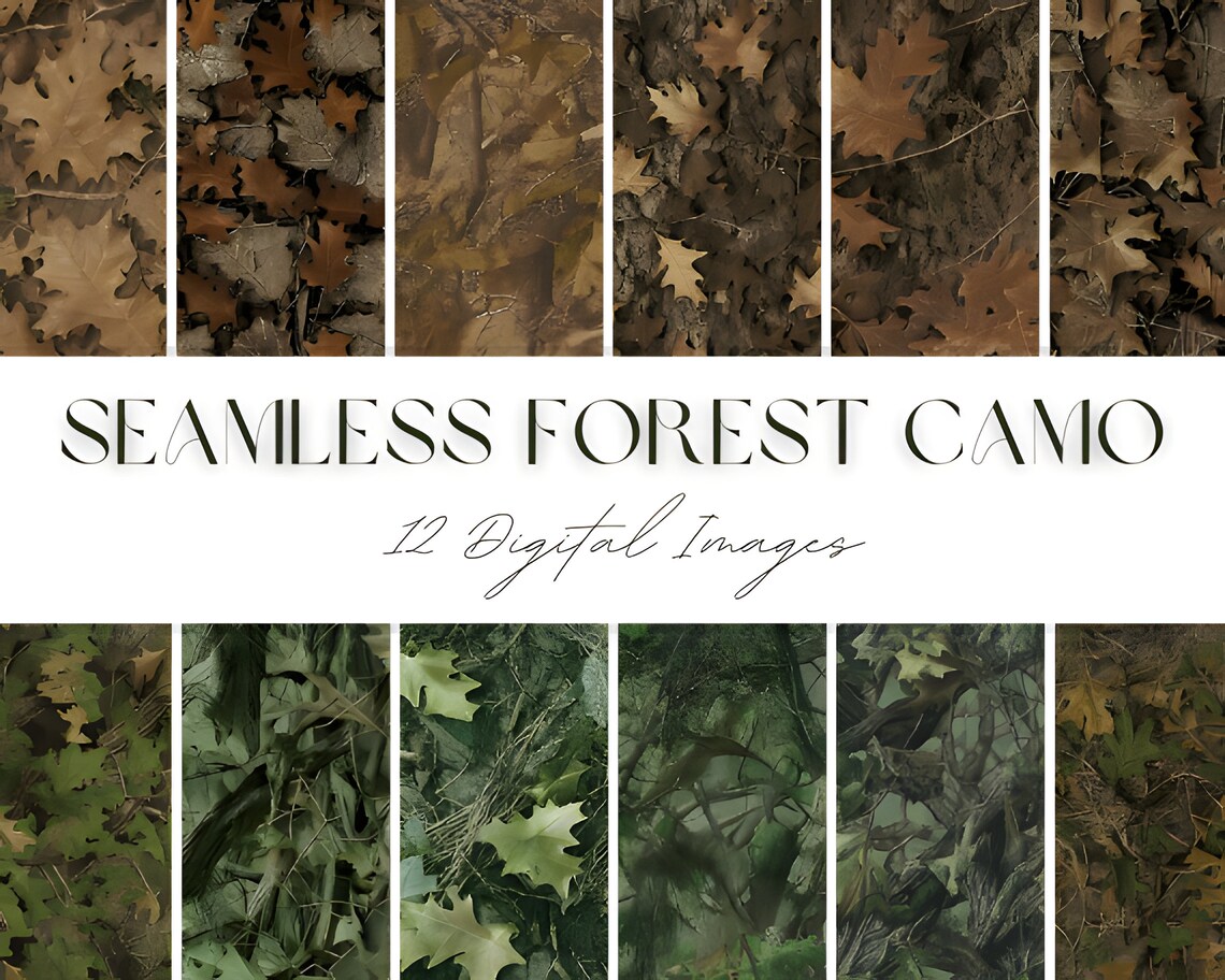 Seamless Realistic Camo Texture Digital Printable Paper, Green Tan Hunting Camouflage Pattern ...