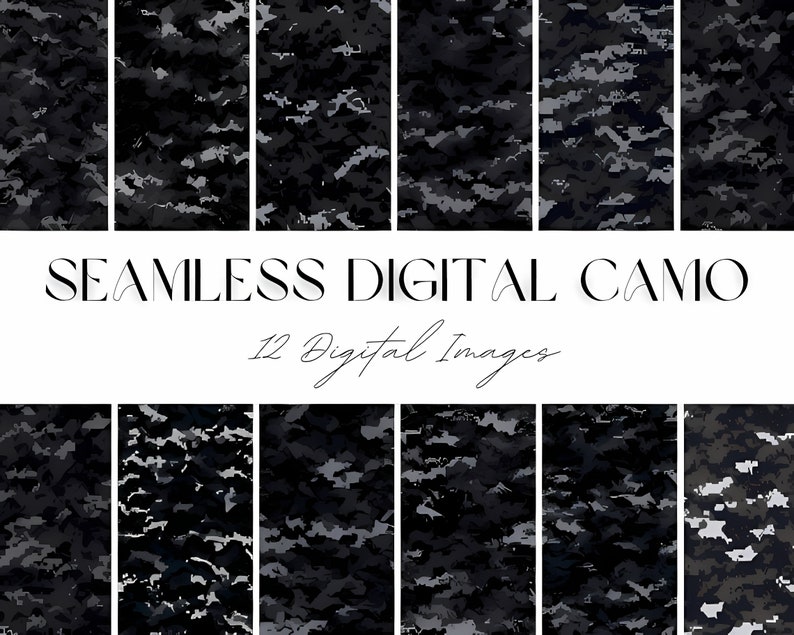 Seamless Grey Black Digital Camo Texture Printable Paper, Kids Military ...