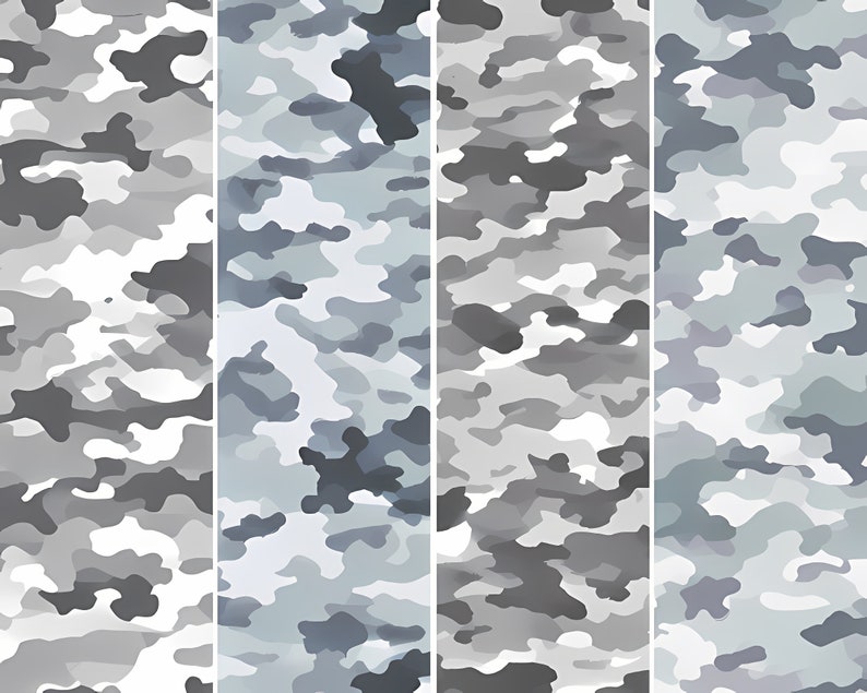 Seamless White Grey Camo Texture Digital Printable Paper, Kids Military ...