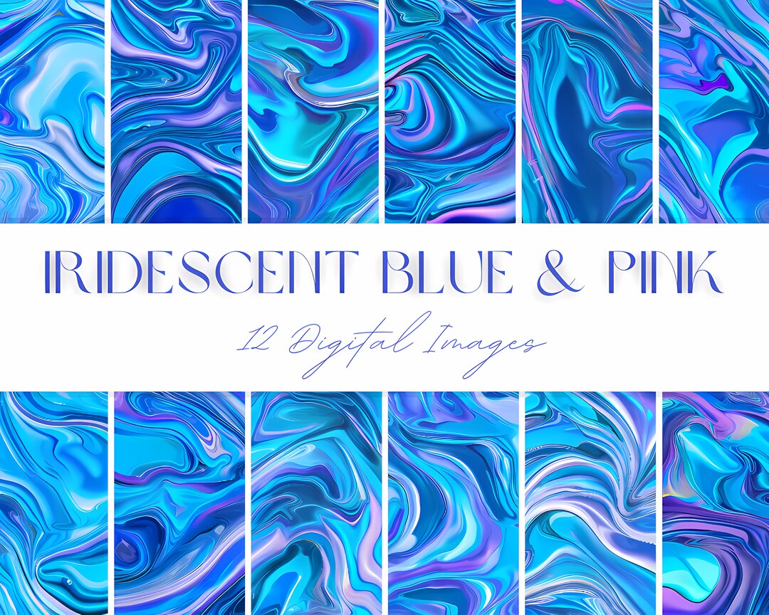 Liquid Iridescent Marble Blue & Pink Paint Digital Printable Paper ...