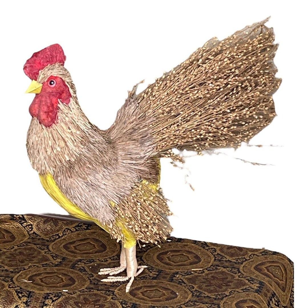 Vintage Straw Paper Mache Rooster Figure 13 Millet Wheat Straw Bark ...