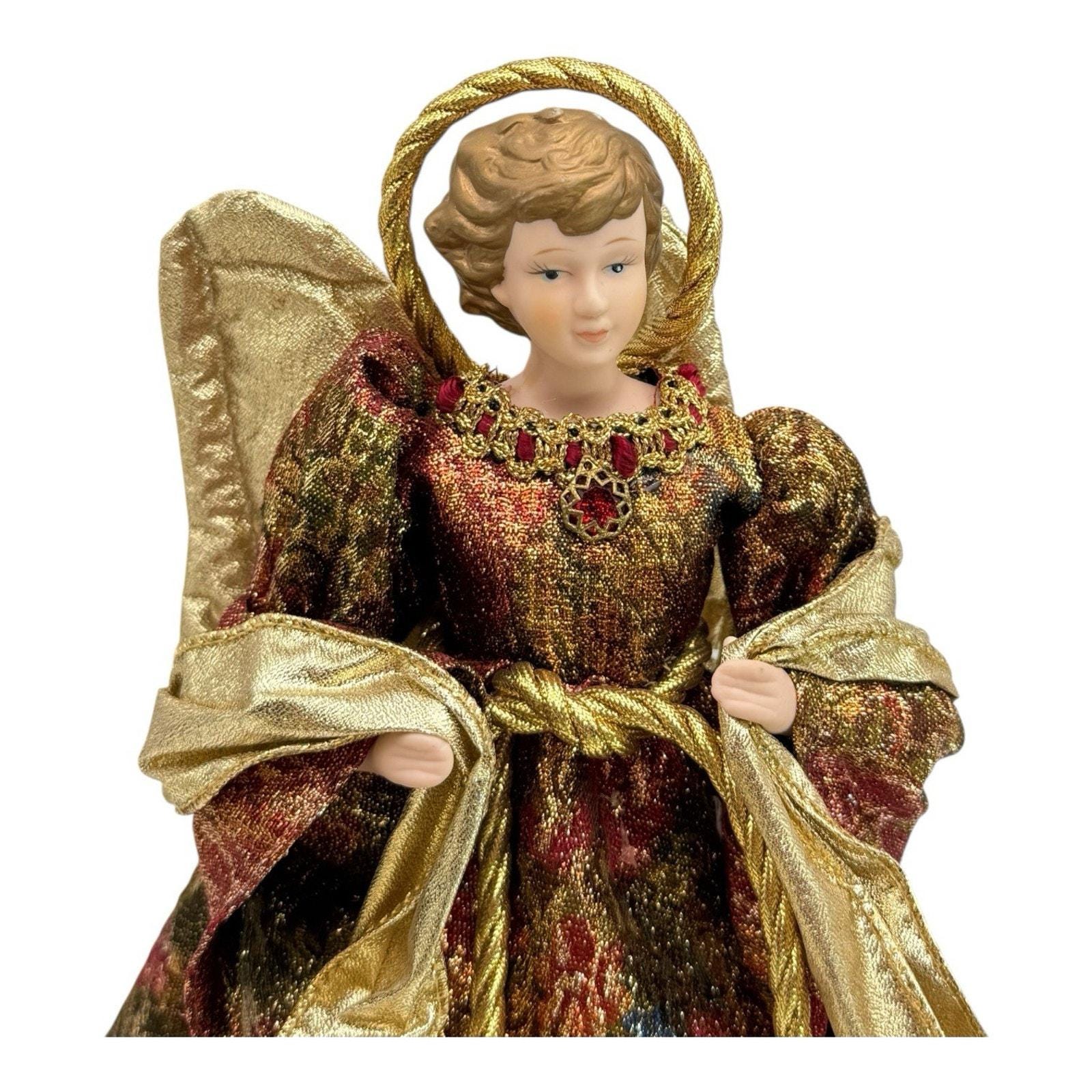 Porcelain Angel Head Halo Regal Tree Topper Table Top 13” Tall Gold ...