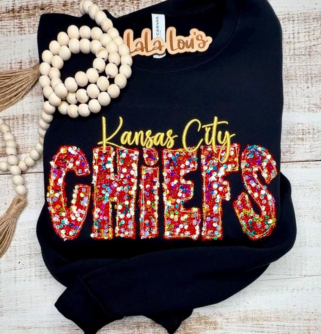 CHIEFS Sweatshirt Red Multicolor Sequin Sweatshirt Gift , Football Sweatshirt, Embroidery ...