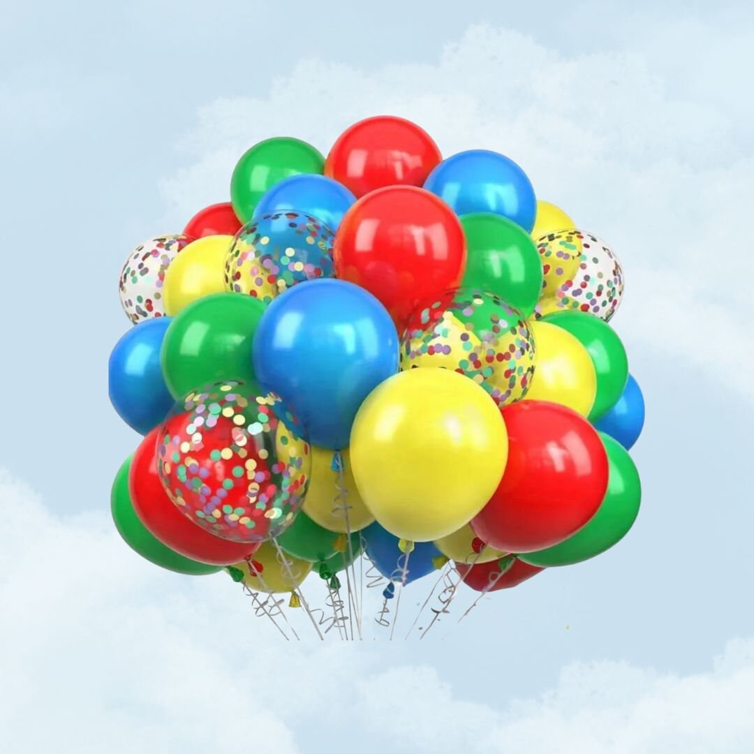 Red, Blue, Yellow, Green and Confetti Balloon Set - 45 Balloons ...