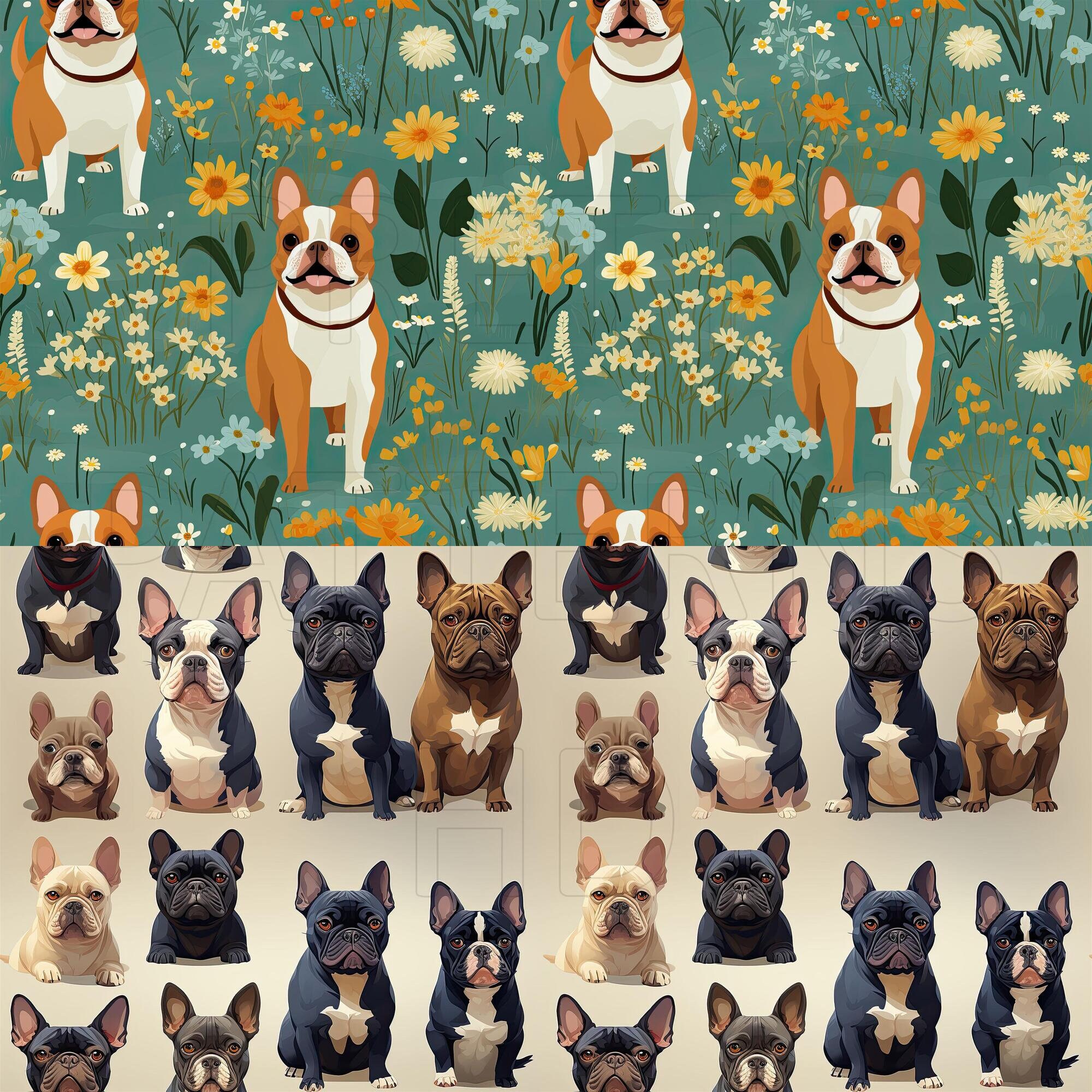 Dog Breeds French-bulldog #1 - 8 Printable Scrapbook Sheets - Seamless ...