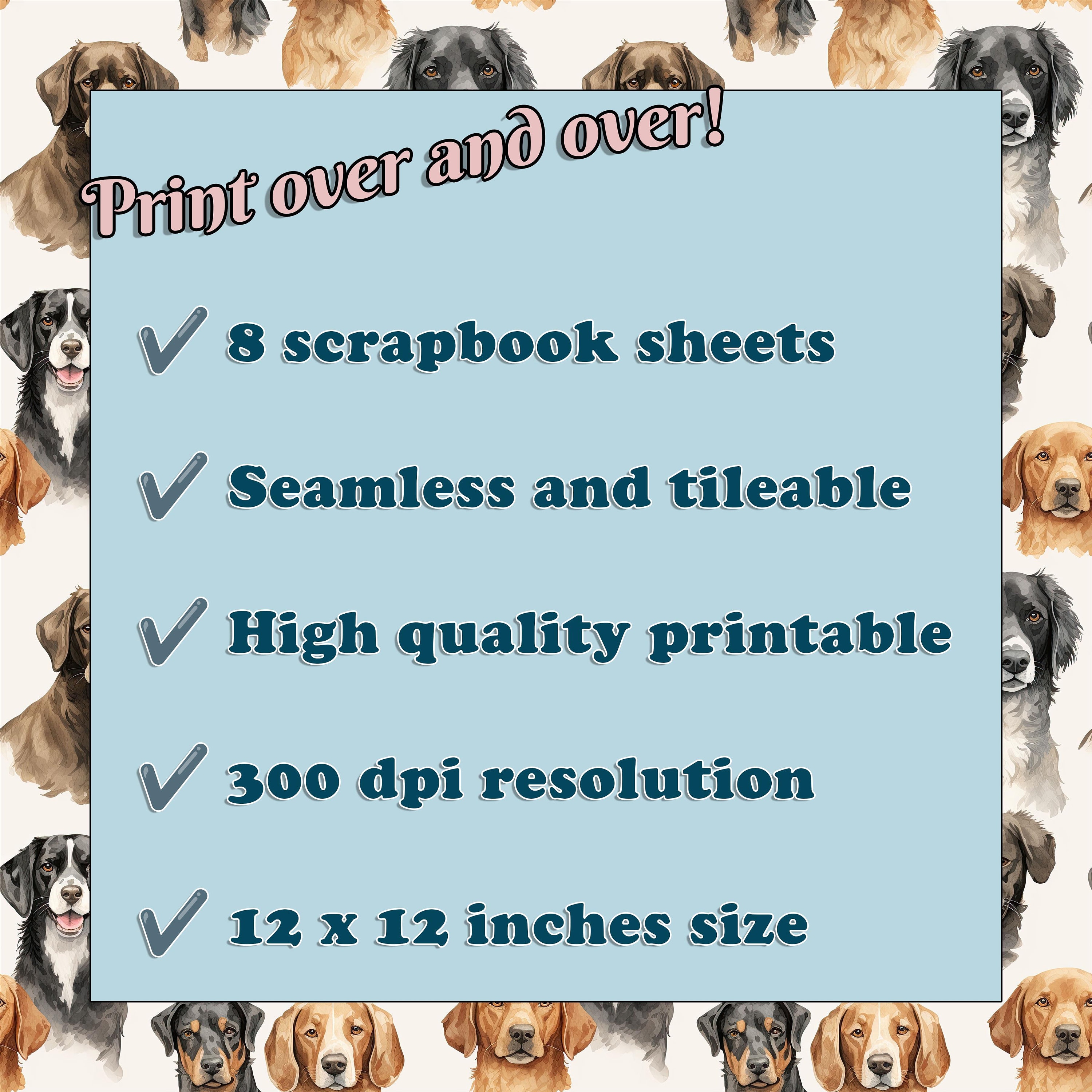 Cute Dogs 9 8 Printable Scrapbook Sheets Seamless Tileable Digital ...