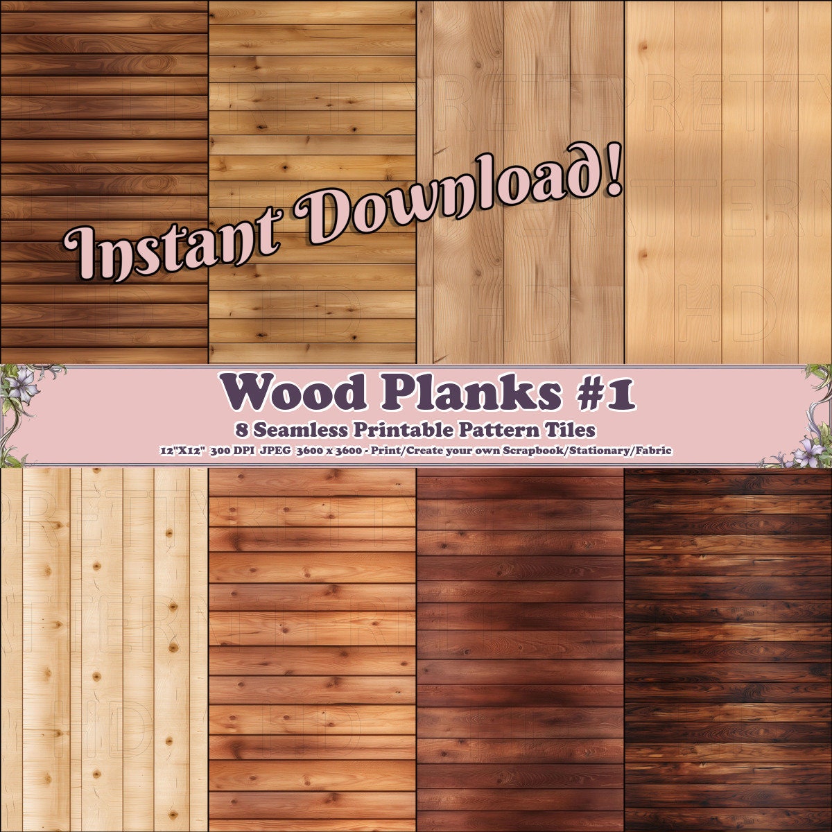 Seamless Wood Planks #1 - 8 Printable Scrapbook Sheets - Digital ...