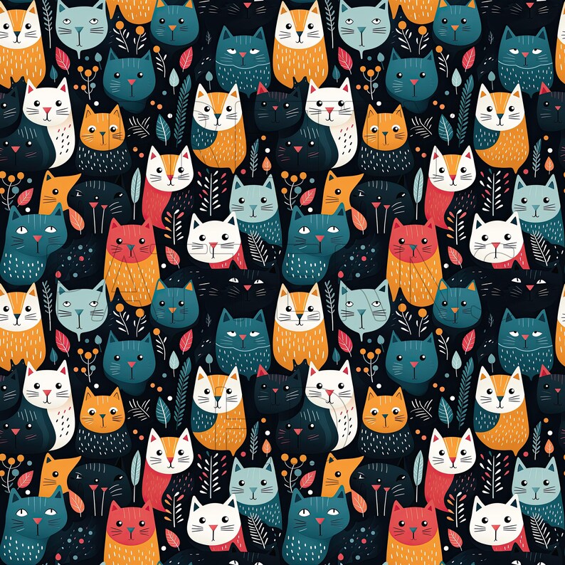 Cats #9 - 8 Printable Scrapbook Sheets - Seamless Tileable - Digital ...