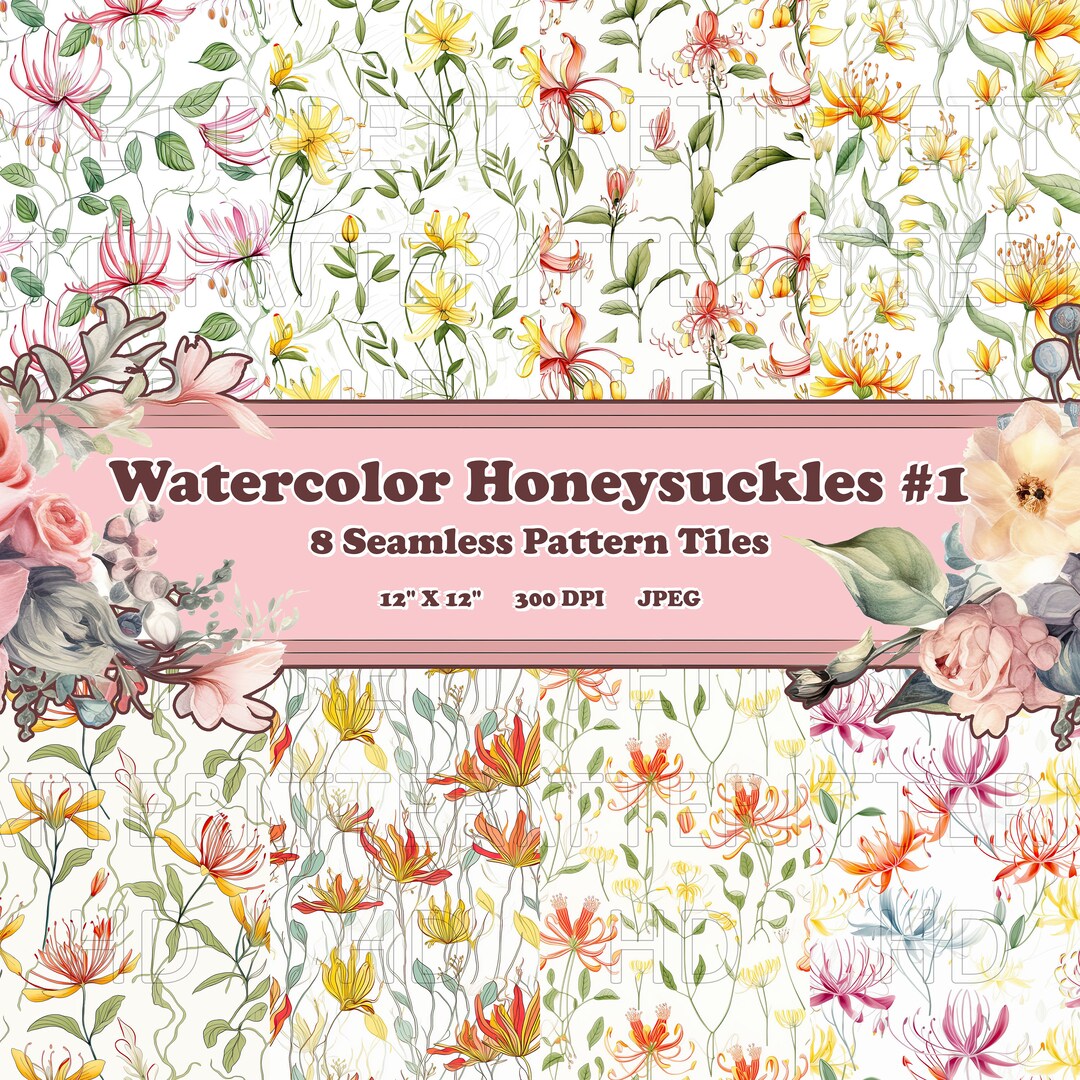 Watercolor Honeysuckle #1 - 8 Printable Scrapbook Sheets - Seamless ...