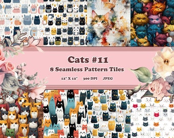 Cats #2 - 8 Printable Scrapbook Sheets - Seamless Tileable - Digital ...