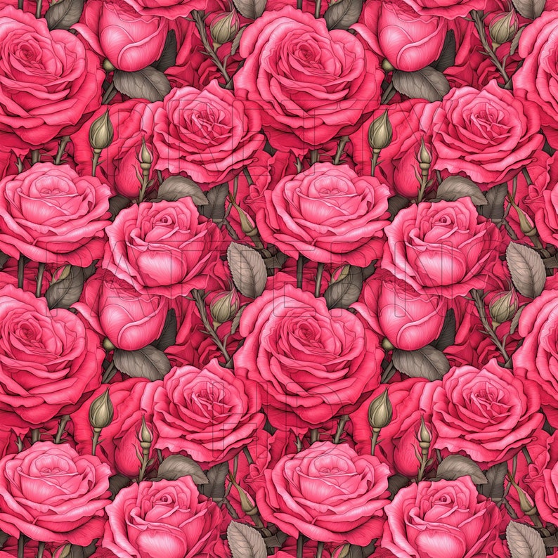 Illustrated Roses Pink #3 - 8 Printable Scrapbook Sheets - Seamless ...