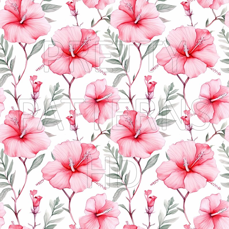 Watercolor Hibiscus 1 8 Printable Scrapbook Sheets Seamless Tileable ...