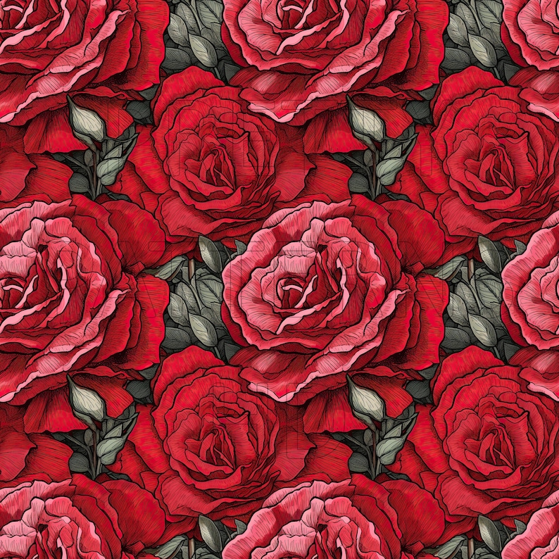 Illustrated Roses Red 4 8 Printable Scrapbook Sheets - Etsy