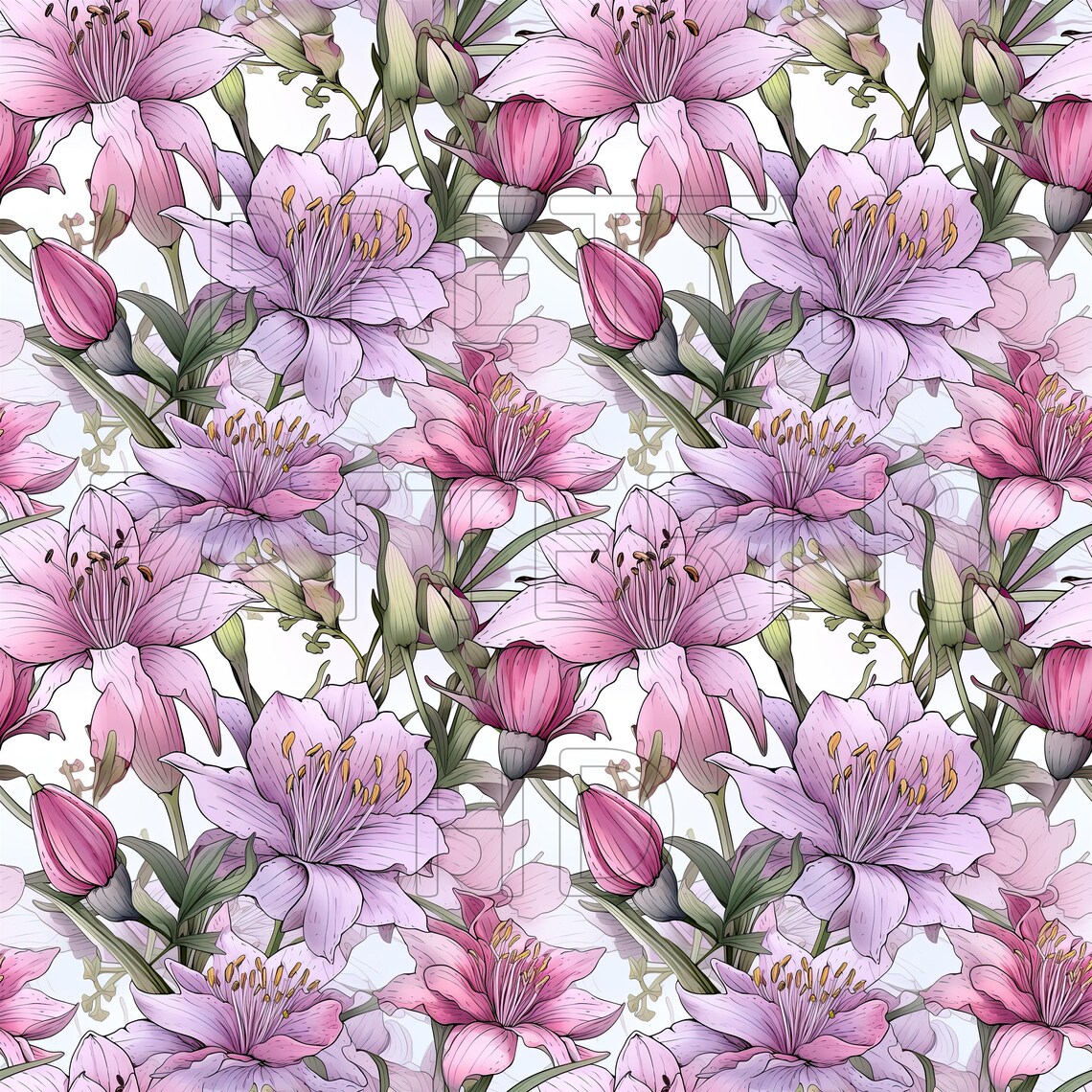 Lineart Watercolor Lillies #1 - 8 Printable Scrapbook Sheets - Seamless ...