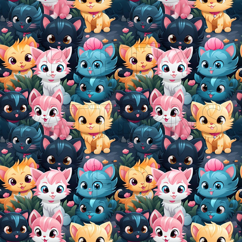 Cats #18 - 8 Printable Scrapbook Sheets - Seamless Tileable - Digital ...