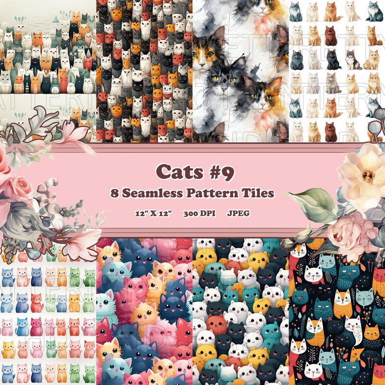 Cats 9 8 Printable Scrapbook Sheets Seamless Tileable Digital ...