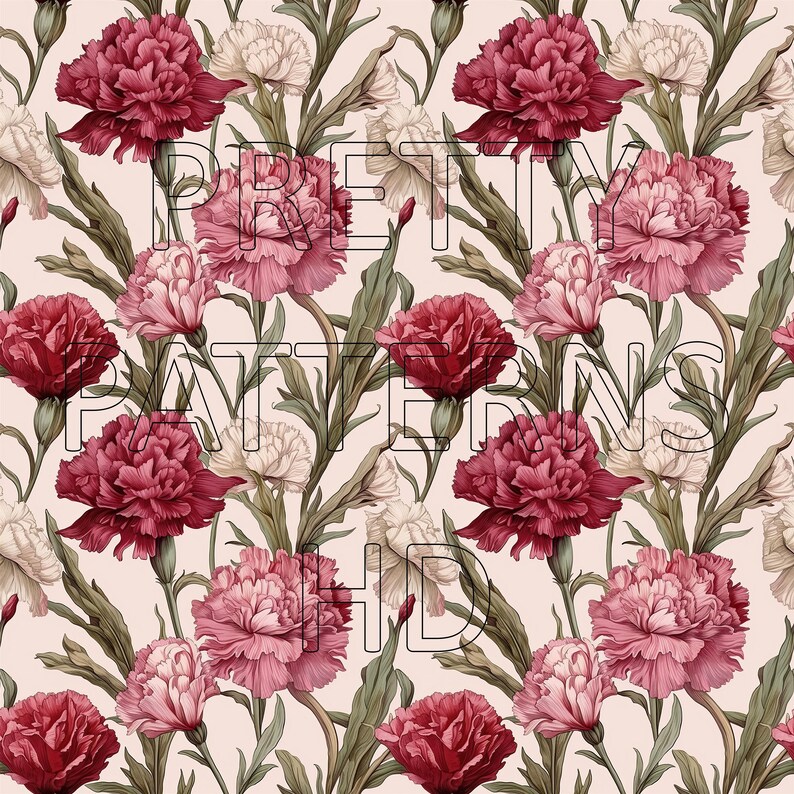Illustrated Carnations #2 - 8 Printable Scrapbook Sheets - Continuous ...