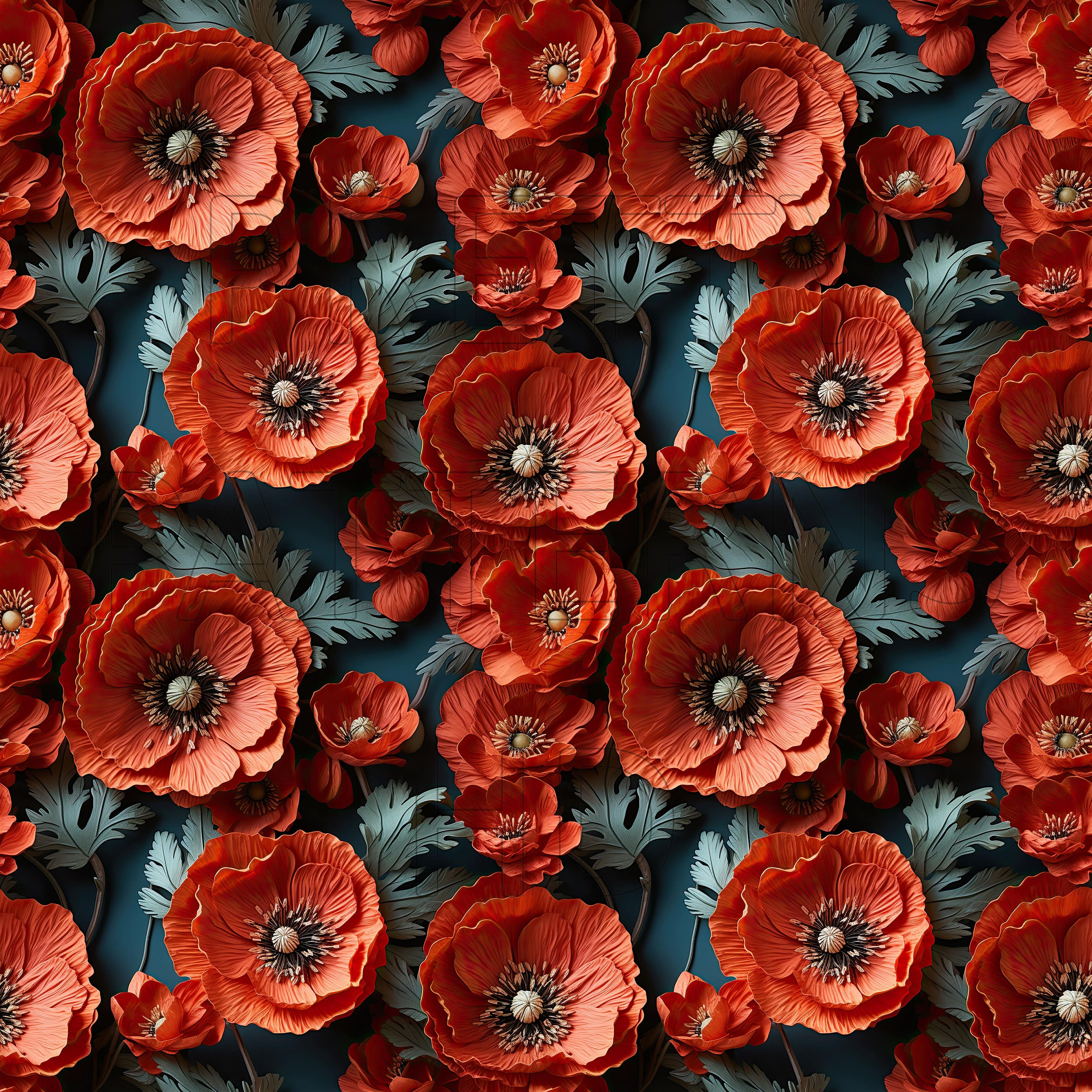 Hyper Realistic Poppies #1 - 8 Printable Scrapbook Sheets - Seamless ...