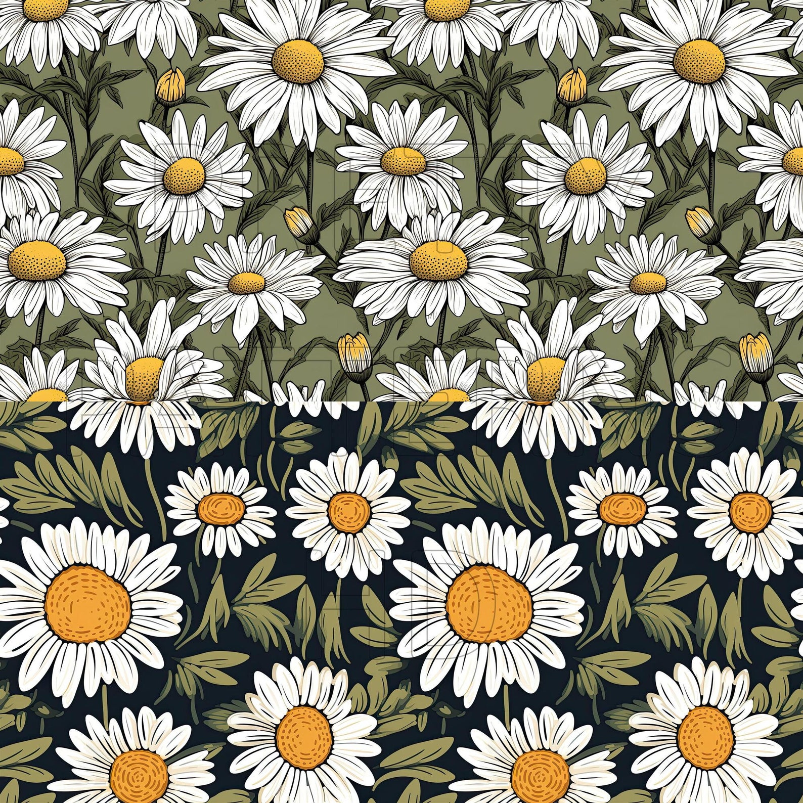 Boho Block Print Daisies 1 8 Printable Scrapbook Sheets Seamless ...